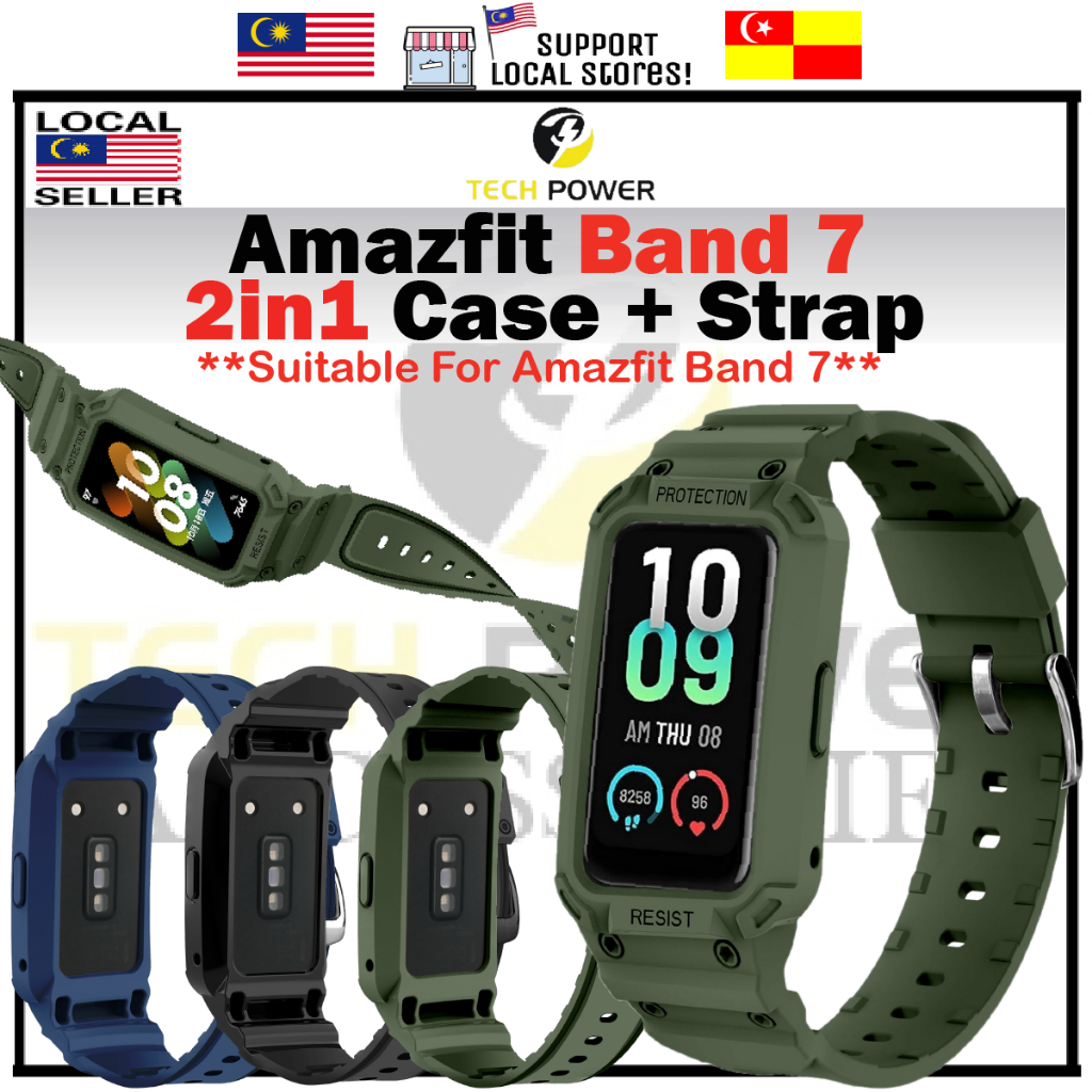 Amazfit Band 7 Strap + Case Full Protect 2in1 Case + Strap, Tali Jam ...