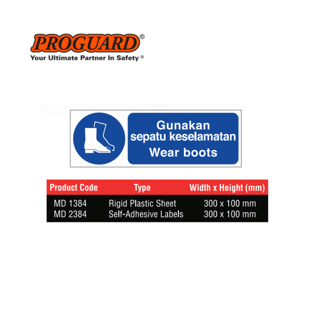 Proguard 300x100 Wear Boots Mandatory Safety Sign Indoor Outdoor ...