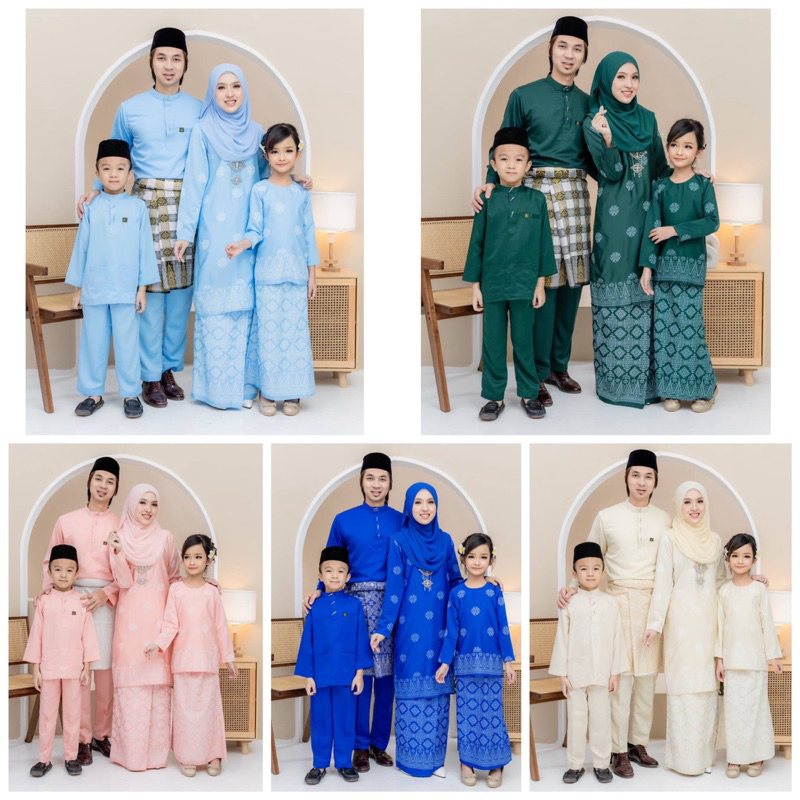 Family Set Raya 2024 . Kurung Songket Sakura Printed . Baju Melayu ...