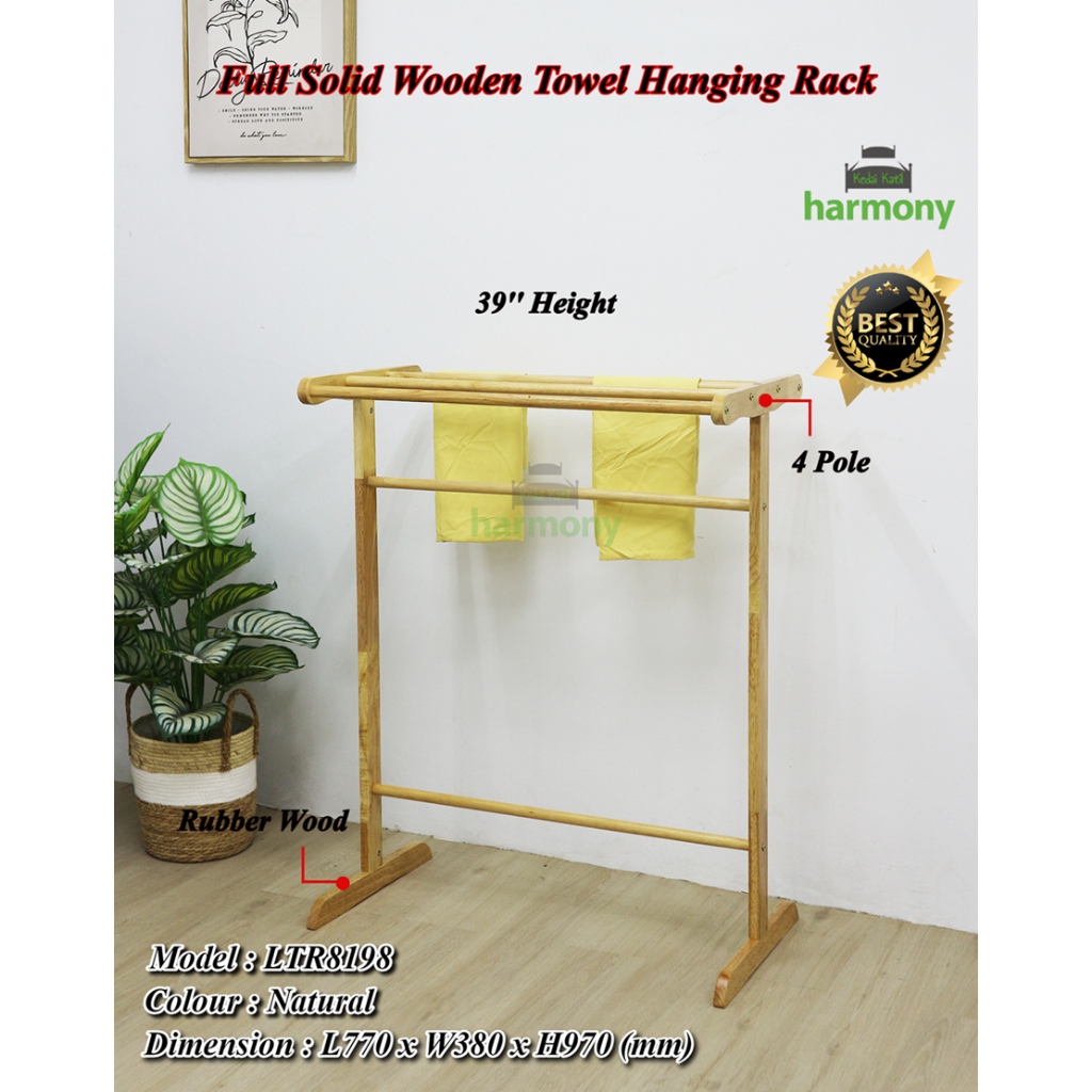 Harmony Wooden Towel Hanging Rack / 4 Pole Tuala Rack / Wood Towel Rack ...