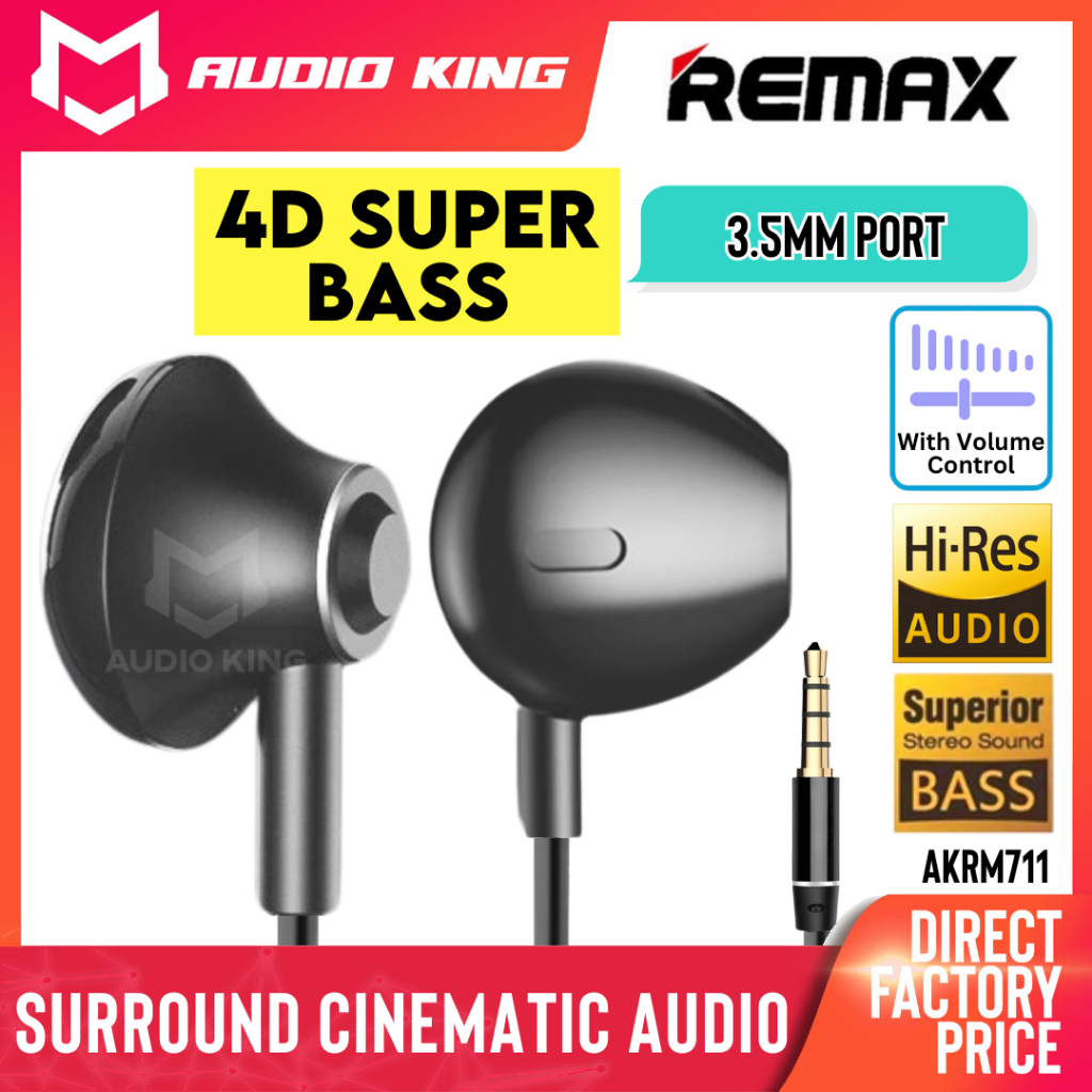 REMAX In Ear Flat Earphones Bass Wired Earphone With Volume Control HD ...