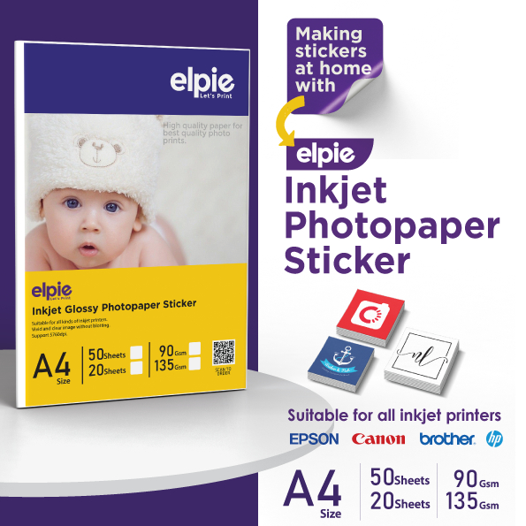 [ELPIE PAPER] Inkjet High Gloss Photographic Paper Sticker A4 50 & 20 ...