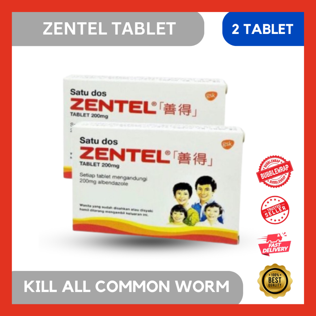 PROMO! ZENTEL TABLET 200MG/UBAT CACING 200MG/2 TABLET ONLY FOR PER PACK ...