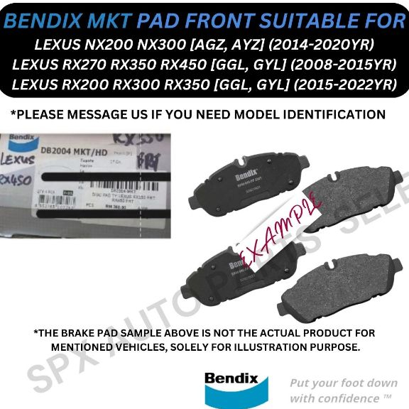 BENDIX DISC BRAKE PAD (FRONT) FOR LEXUS NX200 NX300 '14-20YR / RX270 ...