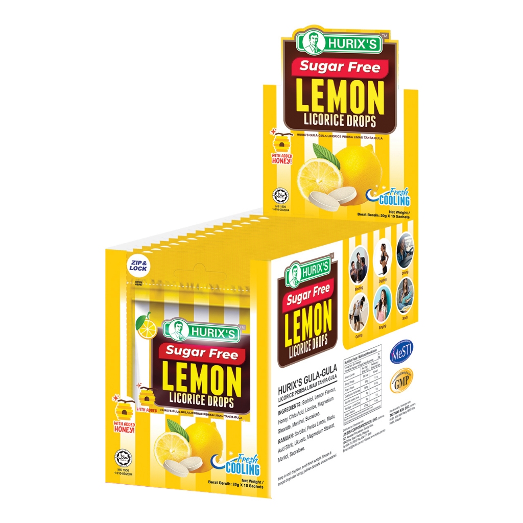 HURIX'S Sugar Free Lemon Licorice Drops (15 packs per box) - throat ...