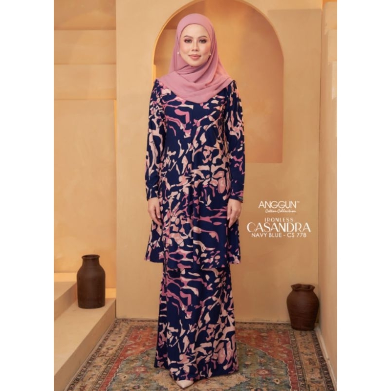 DARK/NAVY BLUE KURUNG IRONLESS CASANDRA BY ANGGUN COTTON COLLECTION ...