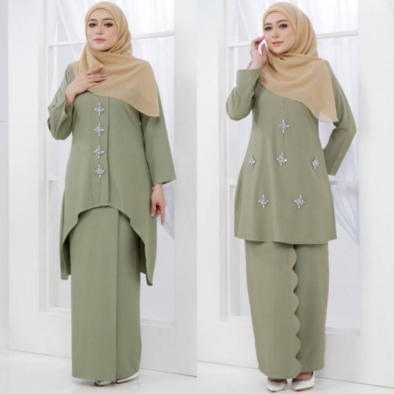 XS - 5XL DUSTY OLIVE SAGE GREEN BAJU KURUNG MODEN RIAU KEBARUNG DIAMOND PLUS SIZE NIKAH TUNANG ...