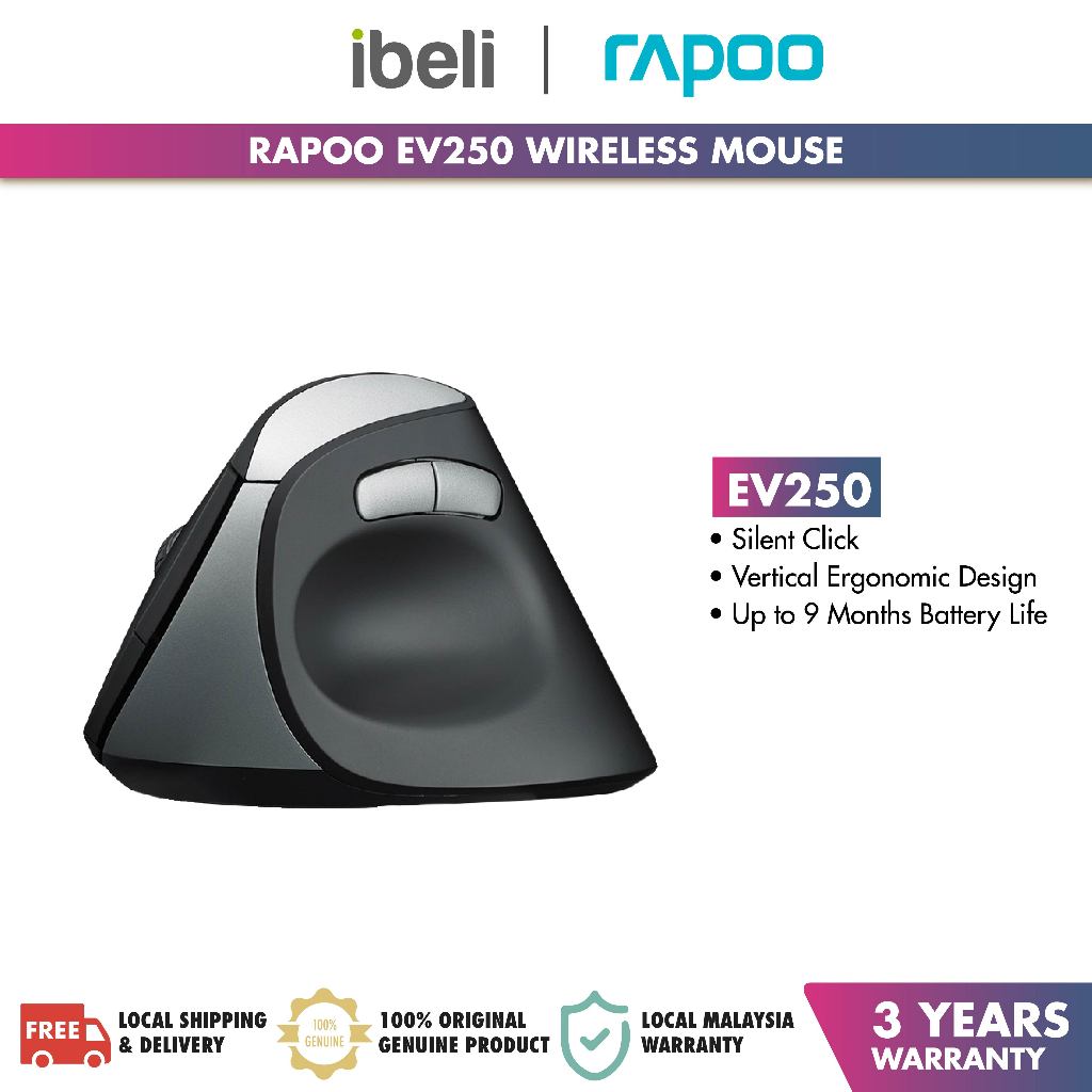 Rapoo EV250 Ergonomic Vertical Wireless Mouse 6 Buttons 1600 DPI ...