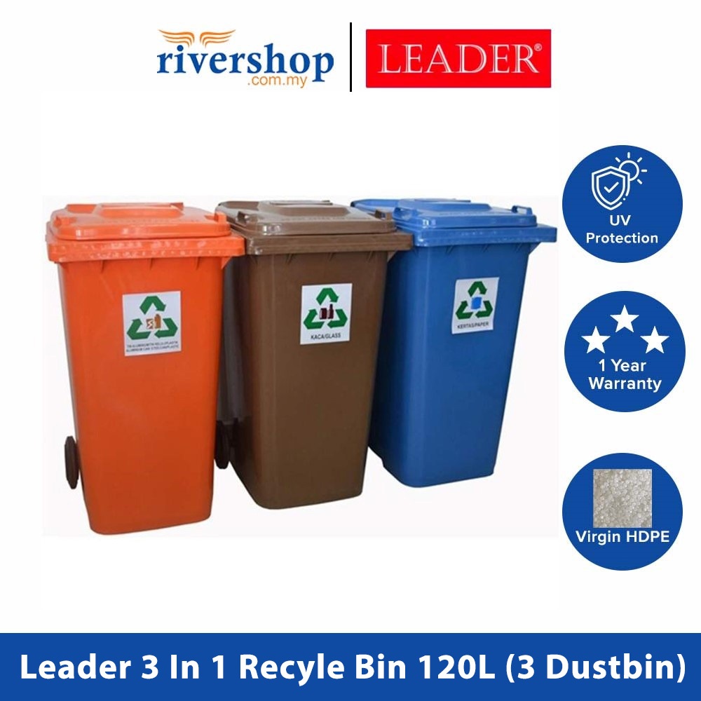 LEADER 120Litres 3 in 1 Recycle Bin / Recycle Dustbin/ Mobile Garbage ...