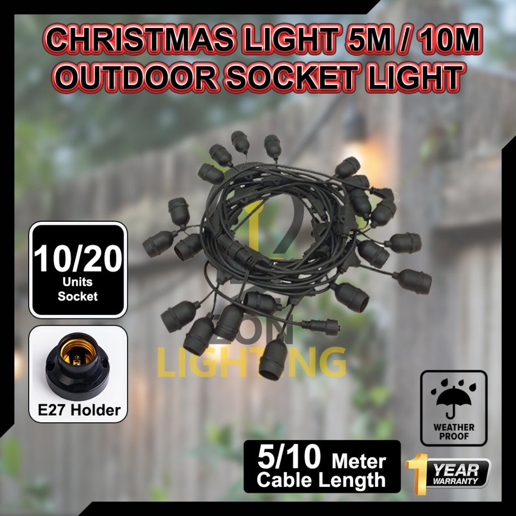 10 Meter 20 unit E27 Lamp Holder Waterproof Outdoor LED String Light ...