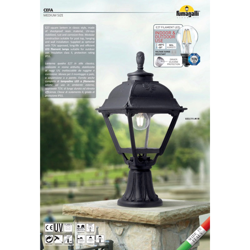 FUMAGALLI MINILOT CEFA (M Size) E27 U23.111 | Black White Gate Pillar ...