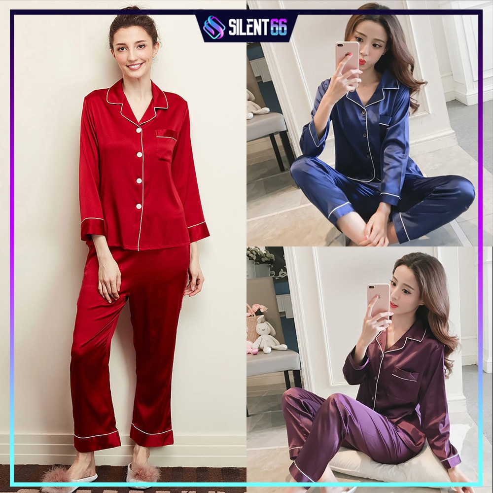 READY STOCK Baju Tidur Perempuan Wanita Sutera Uniseks Selesa Pakaian ...