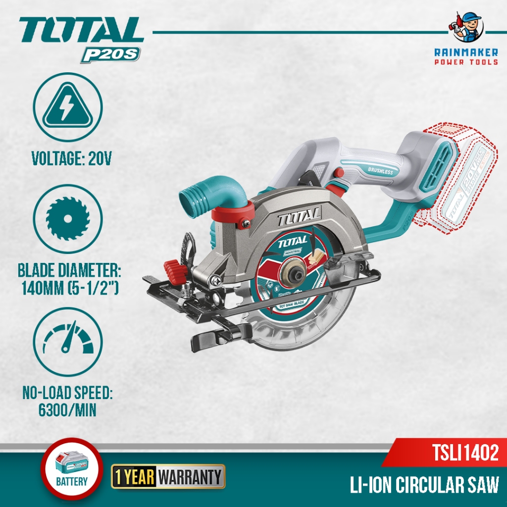 TOTAL Li-ion Circular Saw (140mm/20V) Brushless Motor + Blade ...