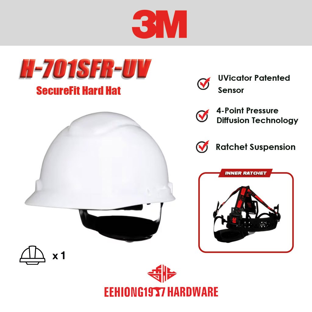 3M H-701SFR-UV SecureFit White Hard Hat Safety Helmet Head Protection ...