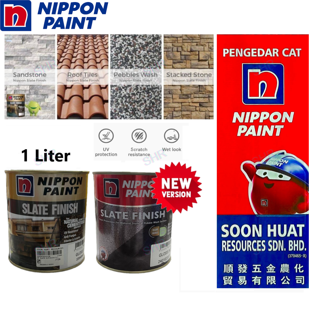 NIPPON PAINT 1 Liter Slate Finish Clear Gloss / Satin Cat Batu Kilat ...