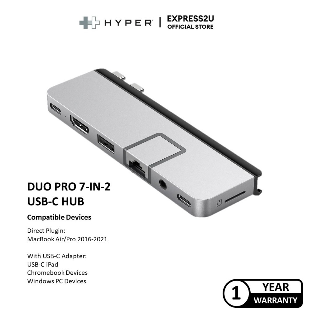 HYPERDRIVE DUO PRO 7-IN-2 USB-C HUB - SILVER/SPACE GRAY | Shopee Malaysia