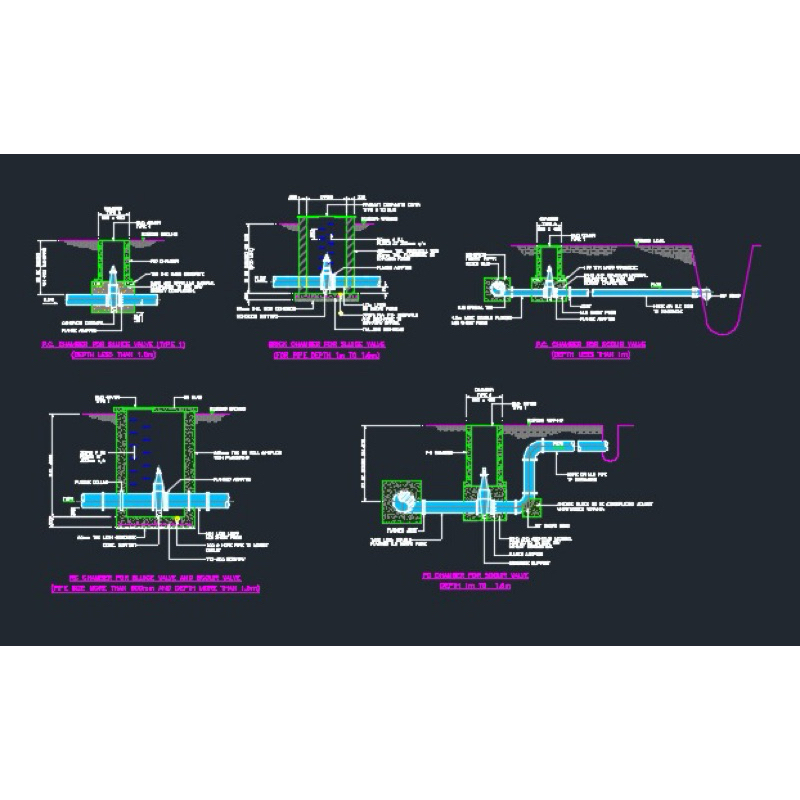 Water Supply-Typical Details of Sluice Valve,Scour Chamber and Fire ...