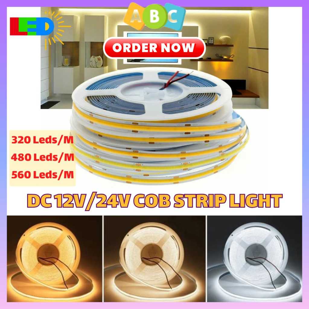 DC12V/24V COB Strip Light 320led/480led/560 led/m 3000-6500K RA90 5M ...
