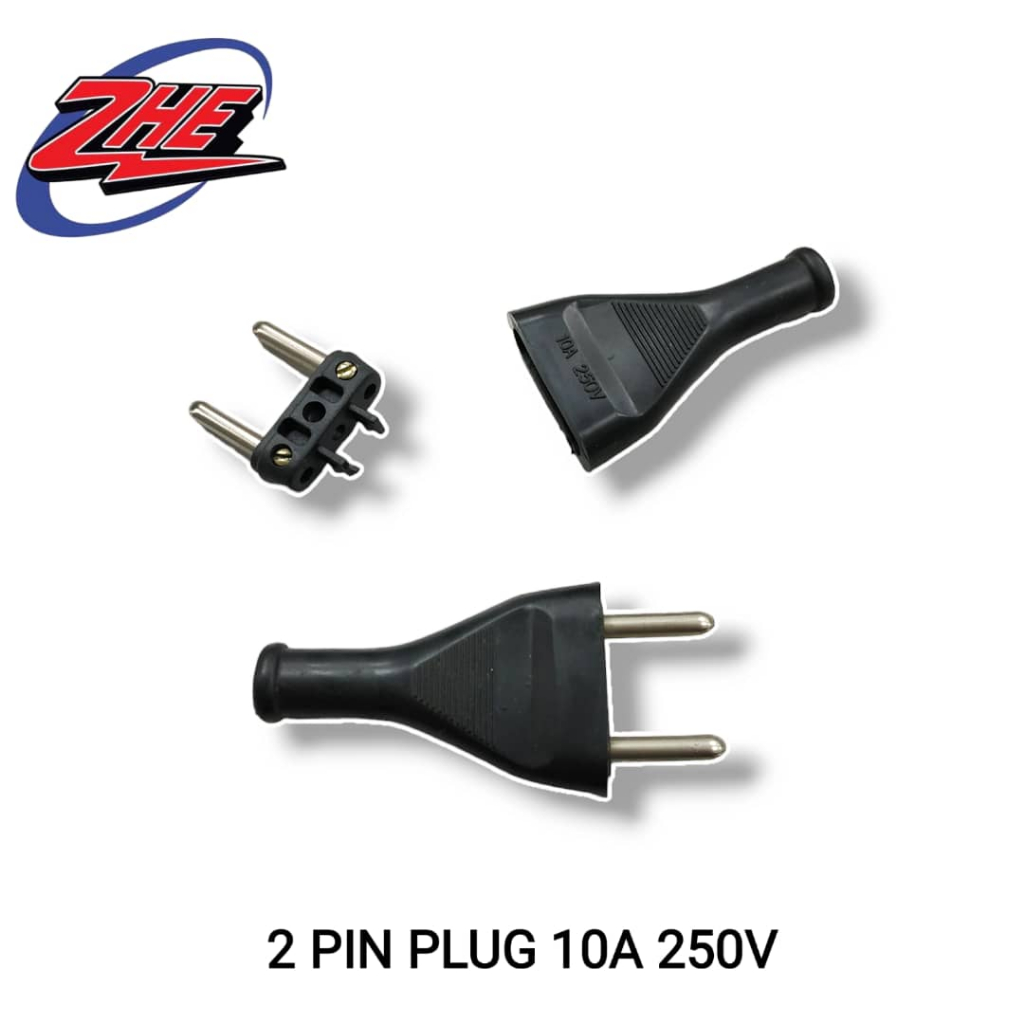 2 PIN PLUG 10A 250V RUBBER ROUND PIN MALE IN LINE POWER CONNECTOR ...