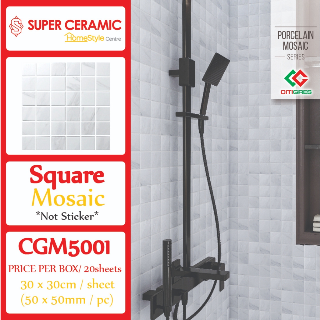 CITIGRES CGM5001 SQUARE MARBLE GREY PORCELAIN MOSAIC 30x30cm/MOZEK ...