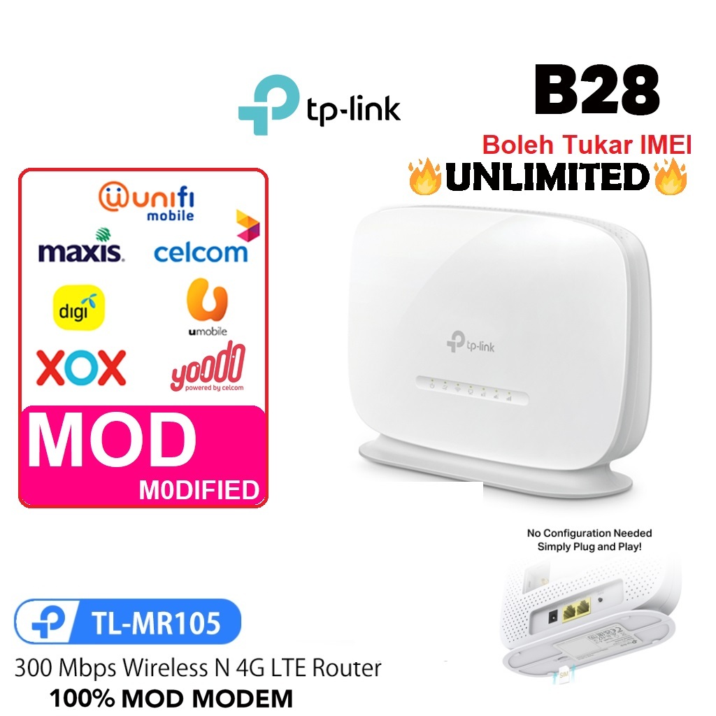 TP-Link MR105 UNLIMITED MOD 300 Mbps Wireless N 4G LTE Router TL-MR105 ...