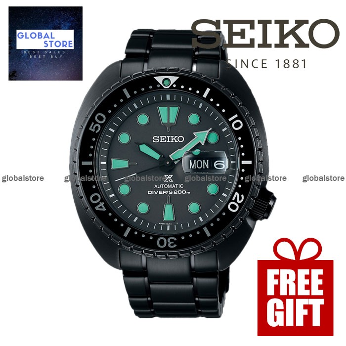 Seiko SRPK43K1 Prospex Black Series ‘Night Vision’ Turtle Diver Watch ...