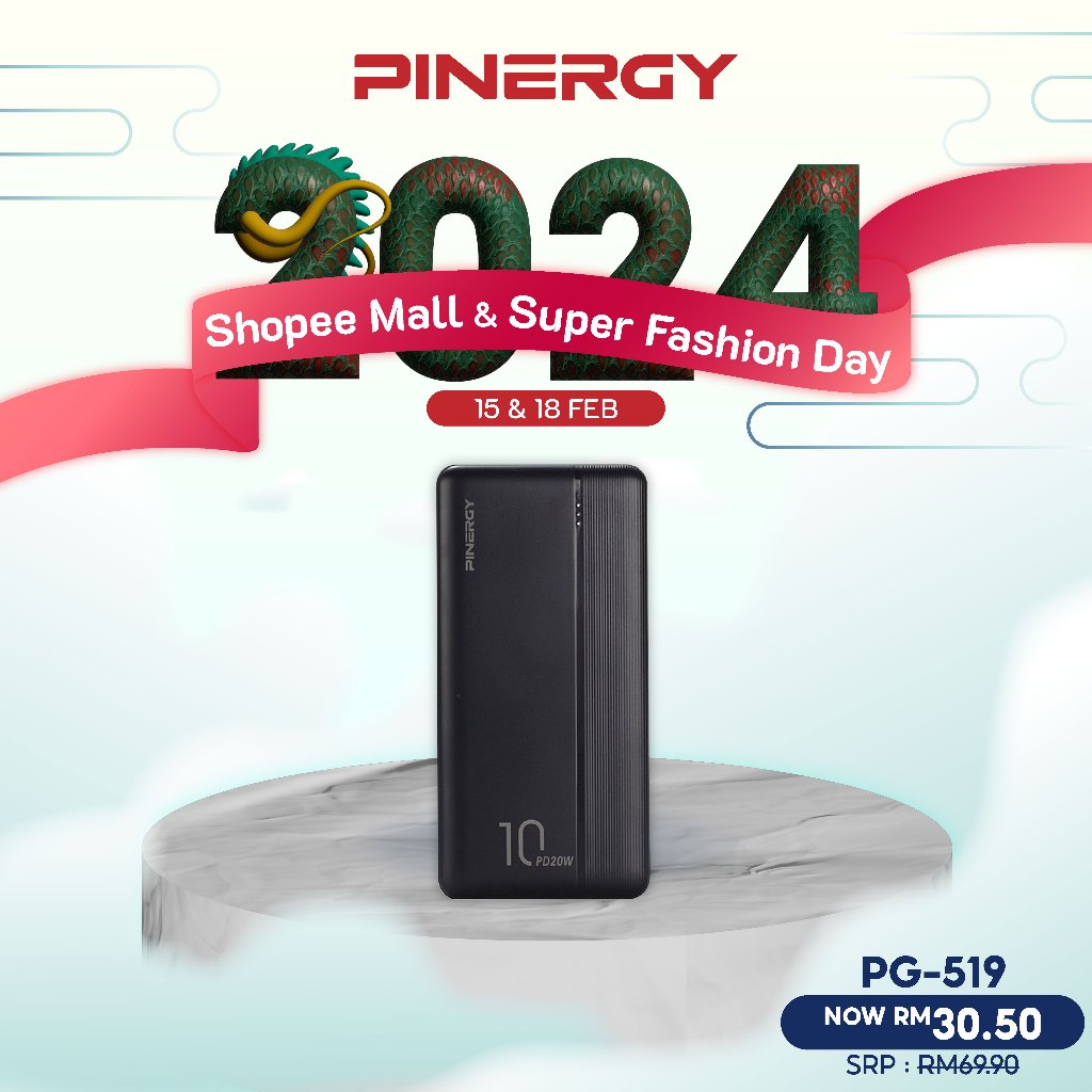 PINERGY PD QC3.0 USB Type-C Output Fast Charge Power Bank (10000mAh/20w ...