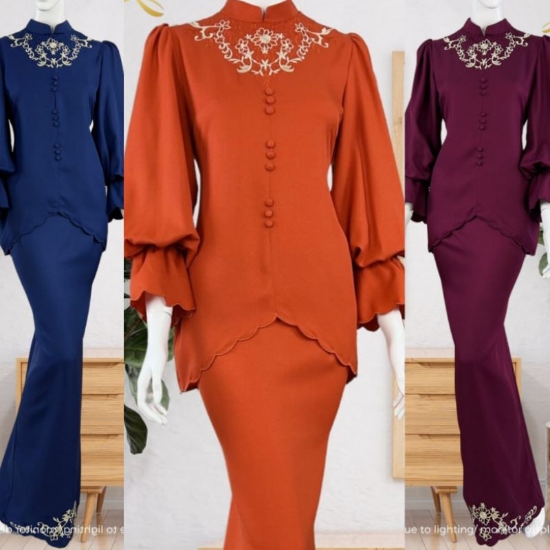 Mini kurung moden sulam baju raya viral 2024 Zahirah baju kurung dusty ...