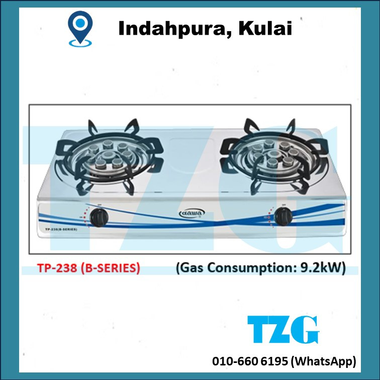DAWA (KULAI) DOUBLE BURNER STAINLESS STELL TABLE TOP GAS STOVE COOKER (TP-238 B-SERIES) | Shopee ...