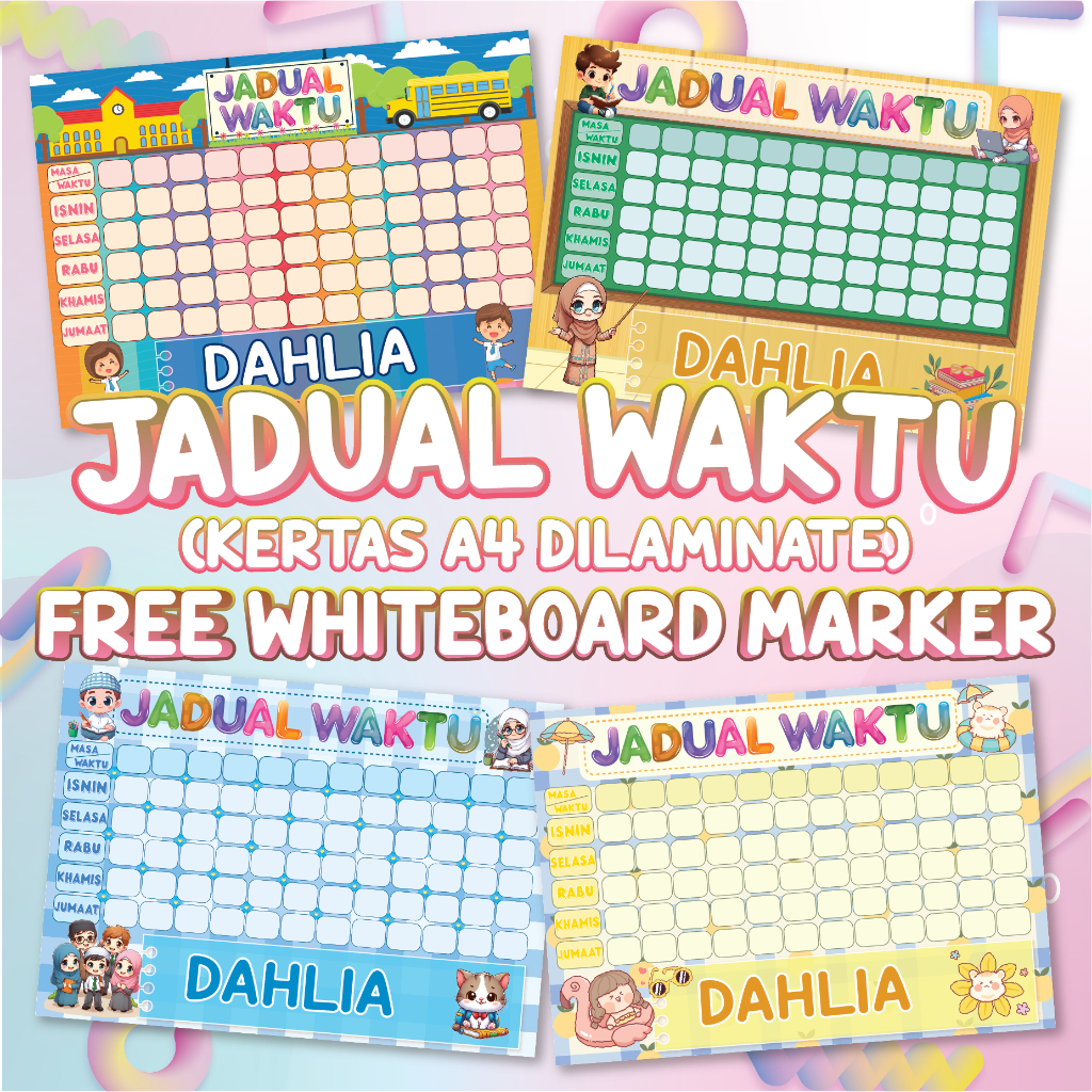 JADUAL WAKTU KELAS (BOLEH CUSTOM NAMA) | KERTAS A4 SUDAH DILAMINATE ...
