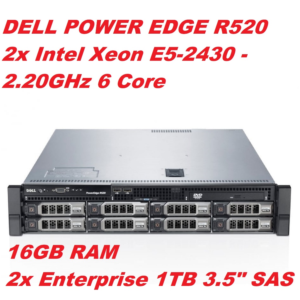 Dell PowerEdge R520 Server | 2X E5-2430 2.2GHZ 16GB RAM 2x Enterprise ...