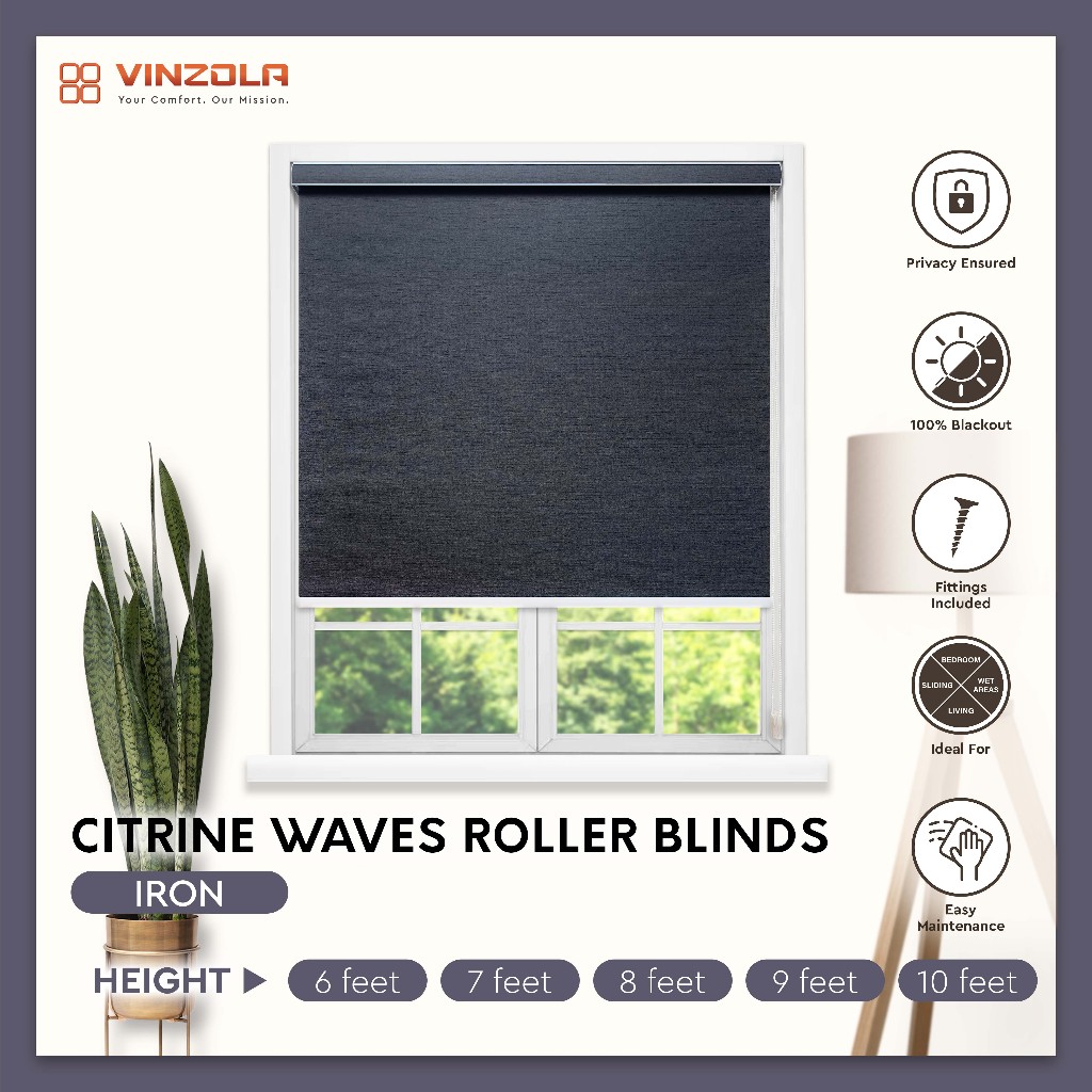 [Vinzola] Citrine Iron Waves Roller Blinds / 100% Blackout Langsir Bidai / Height 6ft / 7ft ...
