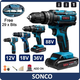 SONCO 88V/36V/24V/12V Cordless Impact drill hammer Screwdriver Portable ...