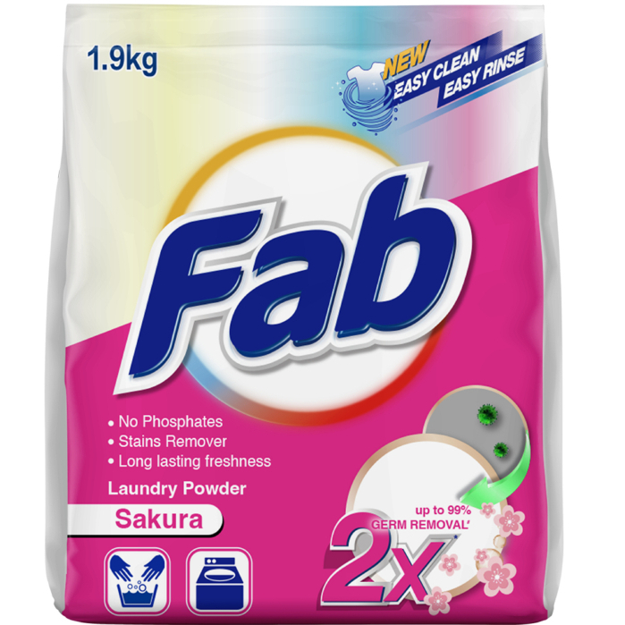 Fab Powder Detergent Sakura, Stain Remover, Laundry Powder 1.9Kg ...