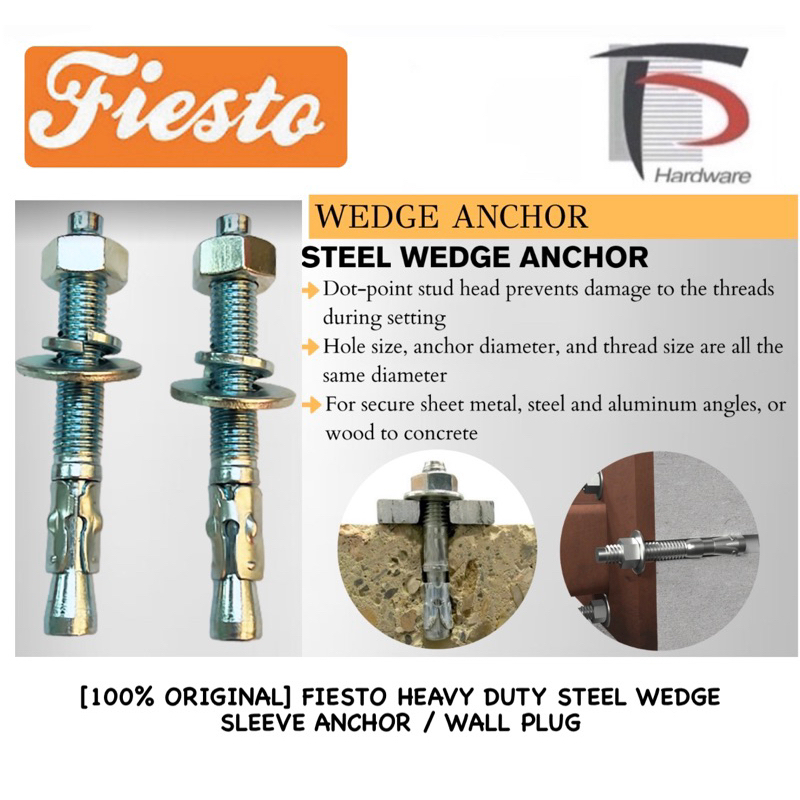 [100% ORIGINAL] FIESTO HEAVY DUTY STEEL WEDGE SLEEVE ANCHOR / WALL PLUG ...