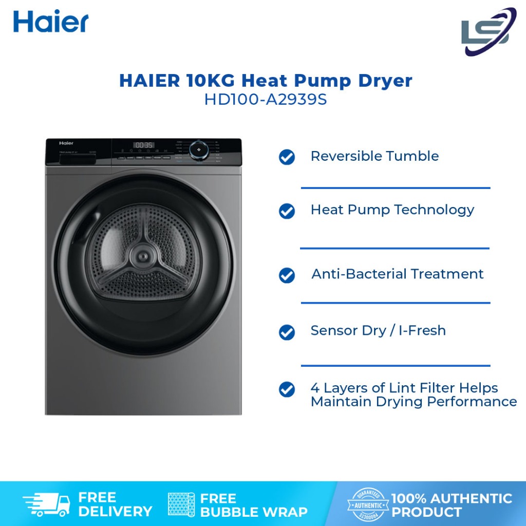 HAIER 7KG / 9KG / 10KG / 12KG Heat Pump Dryer | HDV70A1 | HDV70E1 | HD90-A2979 | HD100-A2939S ...