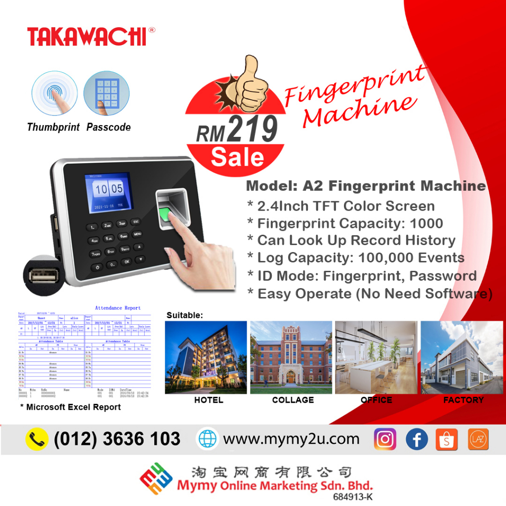 Biometric Fingerprint Attendance Thumbprint Machine Record Worker ...