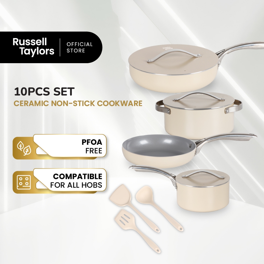 Russell Taylors Ceramic Non-Stick Cookware Set - Fry Pan + Saucepan ...