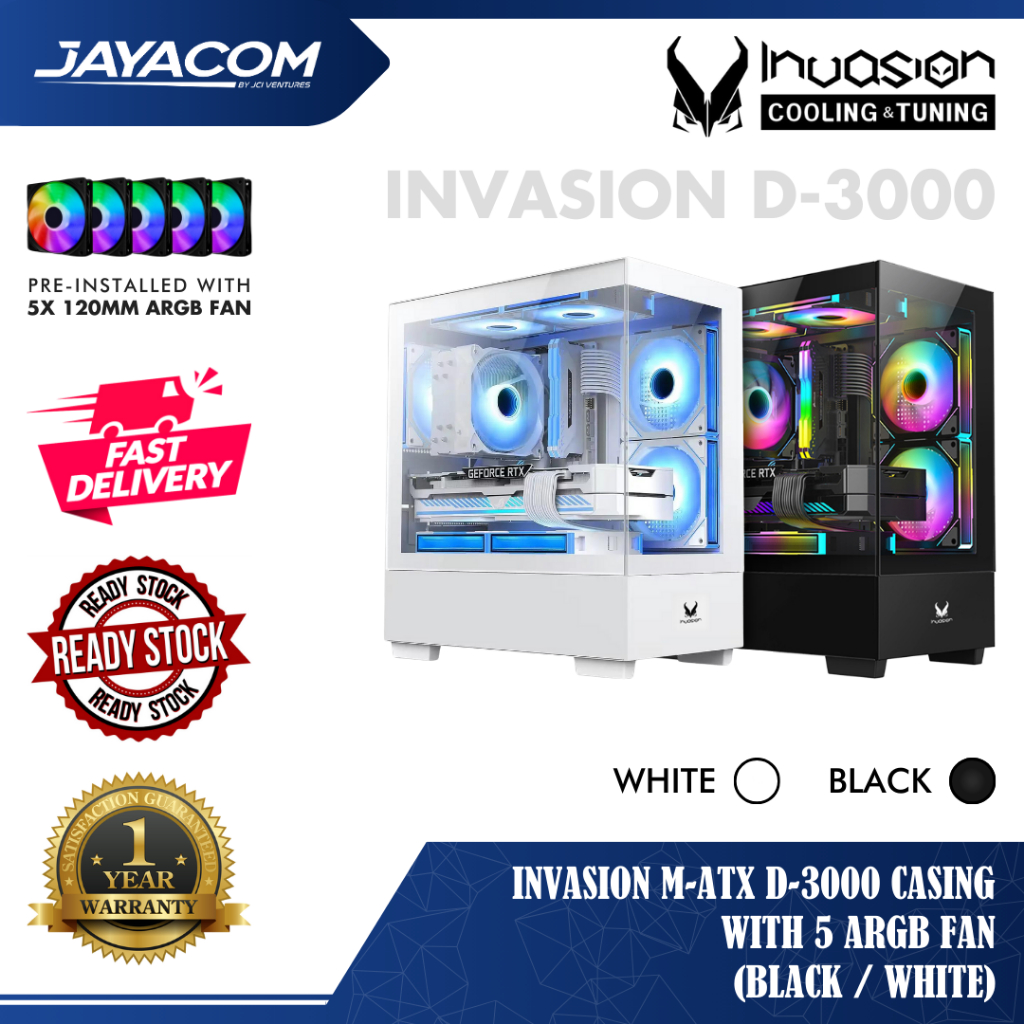 Invasion M-ATX D-3000 Casing (Black / White) [FREE 5x 120mm ARGB Fan ...