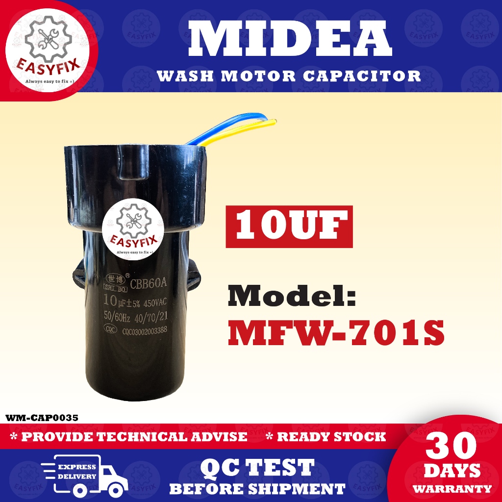 MIDEA WASH MFW-701S 10UF CAPACITOR SEMI-AUTO Washing Machine Wash Capacitor Mla10 | Shopee Malaysia