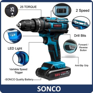 SONCO 88V/36V/24V/12V Cordless Impact drill hammer Screwdriver Portable ...