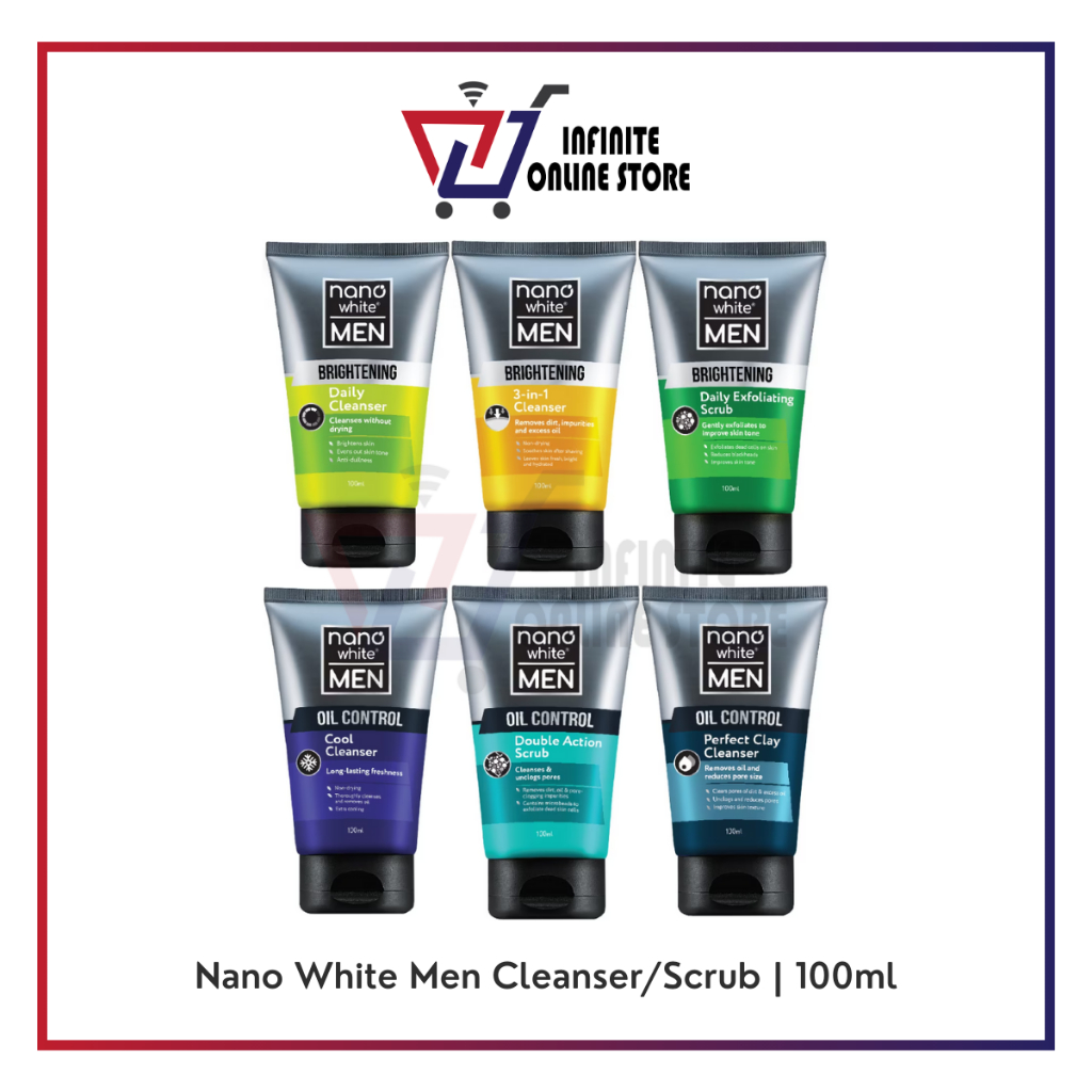 Nano White Men Facial Cleanser / Scrub (100ml) (Brightening / Oil ...