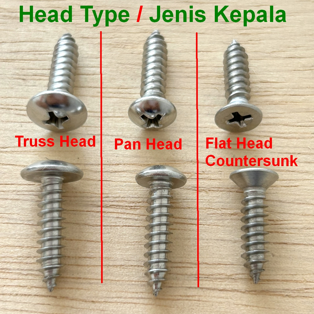 M3 M4 M5 Pan Head 304 Stainless Steel Wood Self Tapping Screw Skru Kayu ...