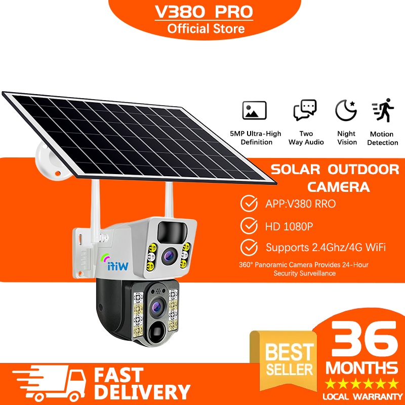V380 Pro Solar outdoor camera wireless dual lens waterproof wifi 360 ...