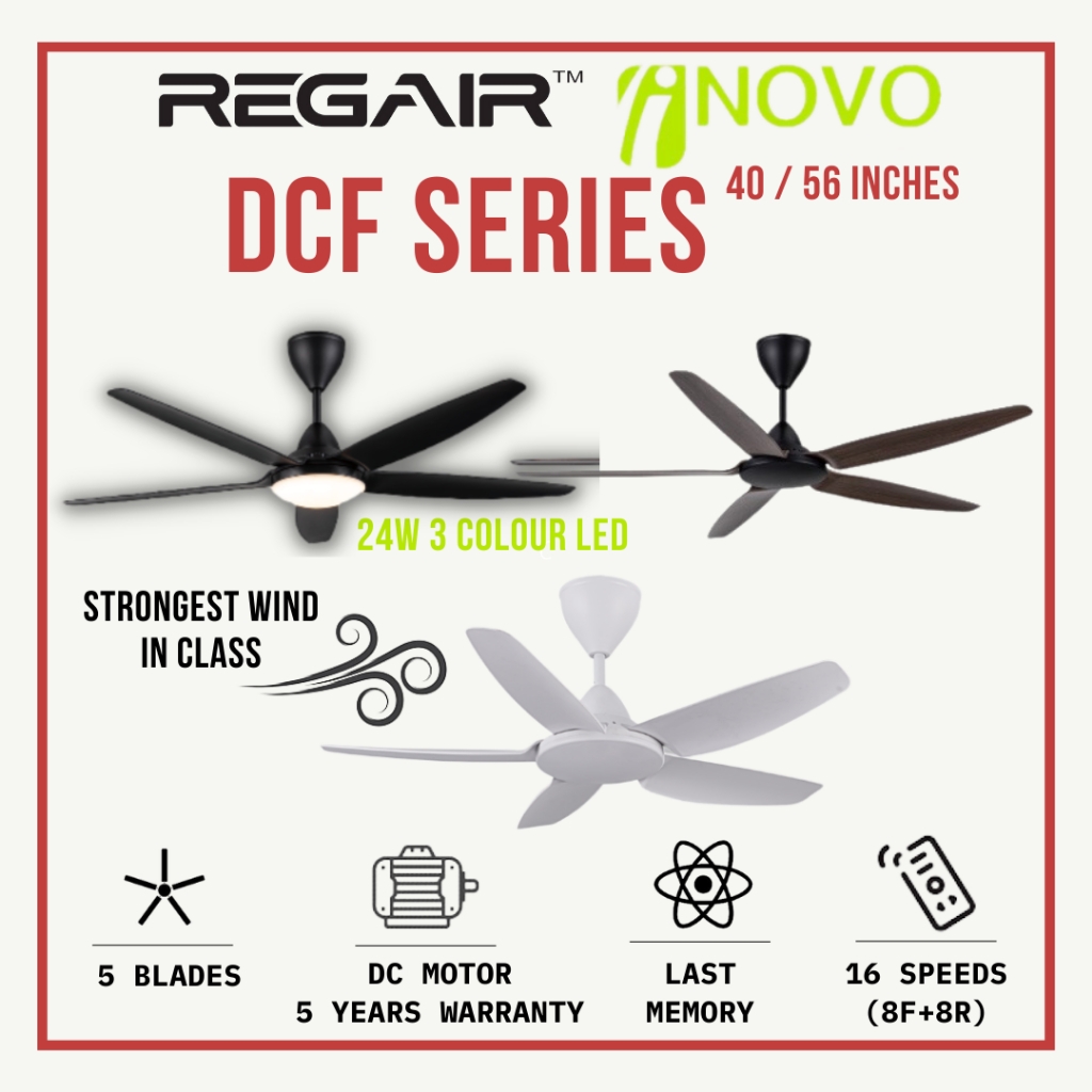 Regair Inovo DCF 1 Series Ceiling Fan With Led Light DC Motor 5 Blades ...