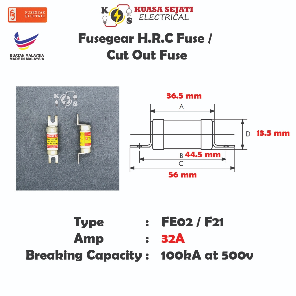 HRC Fusegear Electric 6A - 100A FUSE MADE IN MALAYSIA FE01 / FE02 / FG01 / FK01 / FL03 / HRC ...
