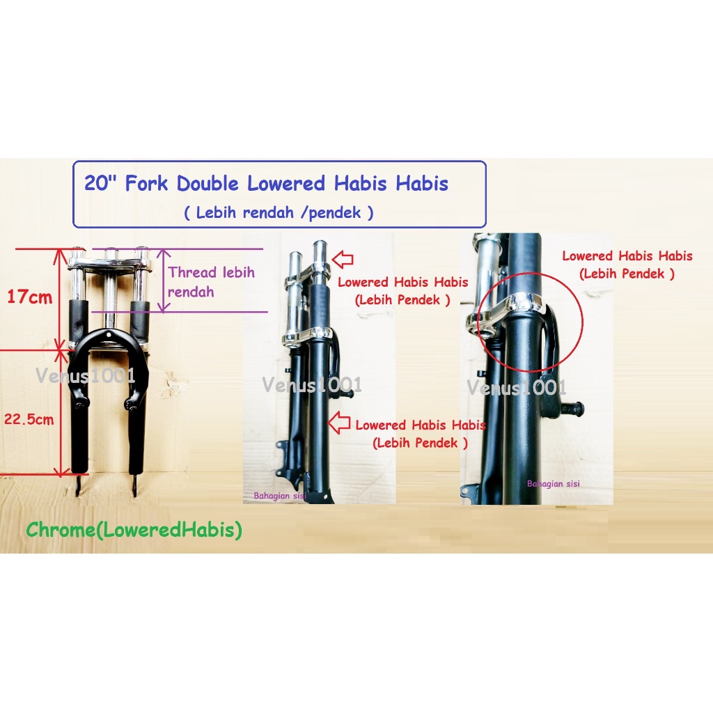 FREE EXTRA PENUTUP FORK , 20"DOUBLE FORK LOWERED 20" WITH HEADSET DAN ...