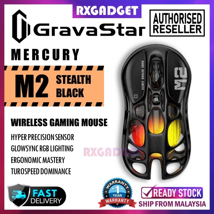 GravaStar Mercury M2 Stealth Black Wireless Gaming Mouse RGB 5 Light ...