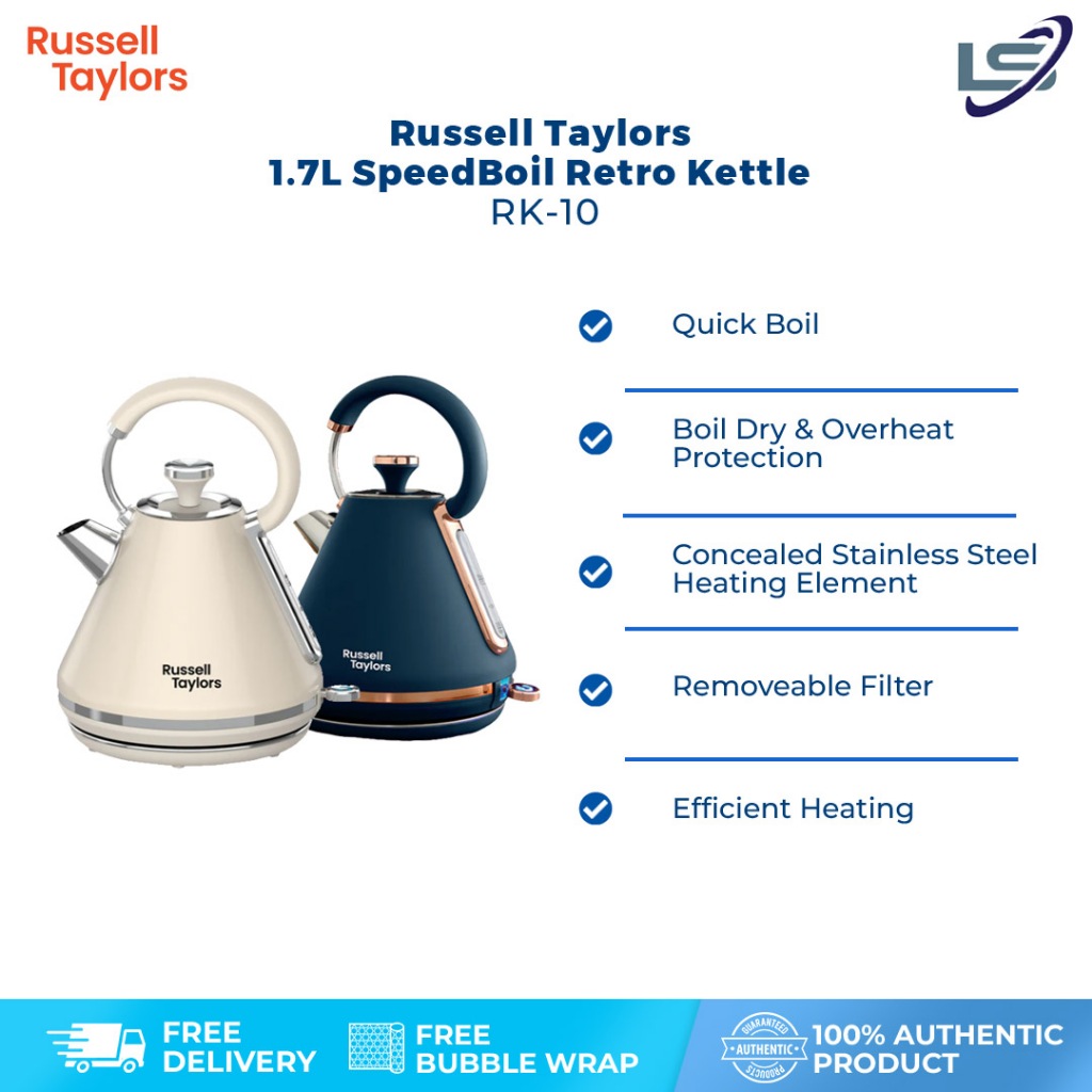 Russell Taylors 1.7L SpeedBoil Retro Kettle RK-10 | Concealed Stainless ...