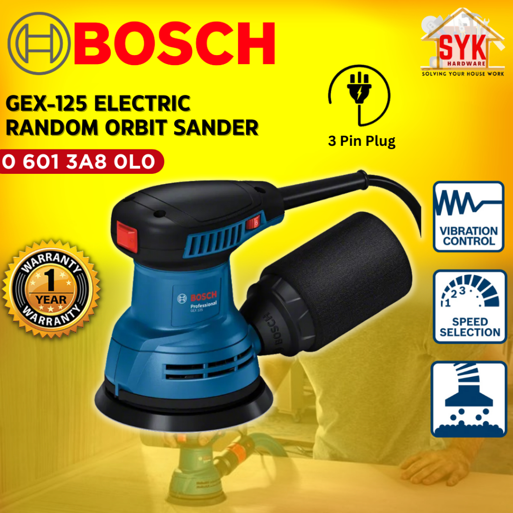 SYK Bosch GEX125 GEX 125 Electric Random Orbital Sander Machine Polishing Wood Sanding Mesin ...